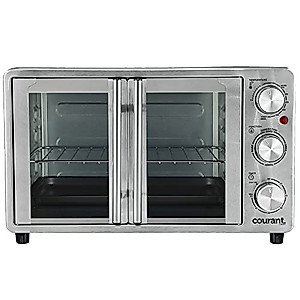 Courant French Door Convection Toaster Oven & Broiler, Bake Broil Toast Oven, Fits 9x13’’ Baking Pan, 6-Slices, 10’’ Pizza, Convection Oven - Stainless Steel