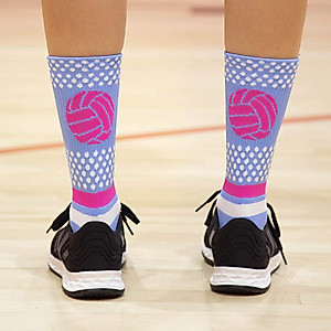 ChalkTalkSPORTS Volleyball Woven Mid-Calf Socks | Tropic Neon | Light Blue & Pink