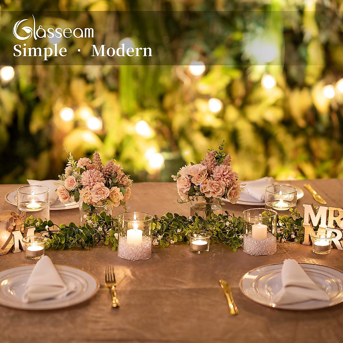 Glasseam Cylinder Vases for Centerpieces, Set of 6 Clear Glass Vases for Flowers, Modern Small Floating Candle Vase Decor, Decorative Hurricane Candle Holders for Home Wedding Table Decorations, 4in