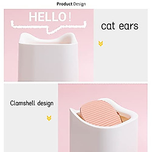 Mini Desktop Trash Can with Type Lid, Cat Ears Small Waste Garbage Basket Bin for Desk Office Kitchen, Colorful Plastic Trash with 2 Rolls of Trash Bags (White)