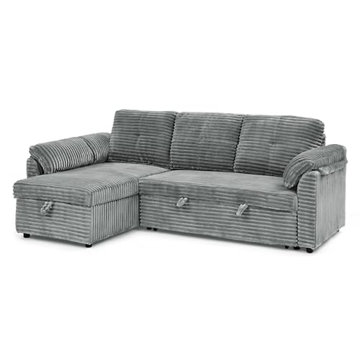 Corduroy Tufted Upholstered Left Facing Sleeper Sectional Sofa, L-Shaped Pull Out Sleep Couch Bed Modular Convertible Sofabed with Right Storage Chaise and Pillow-top Armrests for Living Room