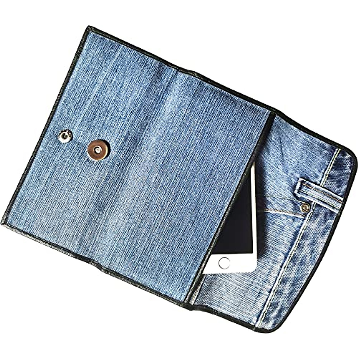 Bijoux De Ja Upcycling Blue Denim Large Capacity Money Flap Roomy Long Wallet Purse Clutch for Women BMW014