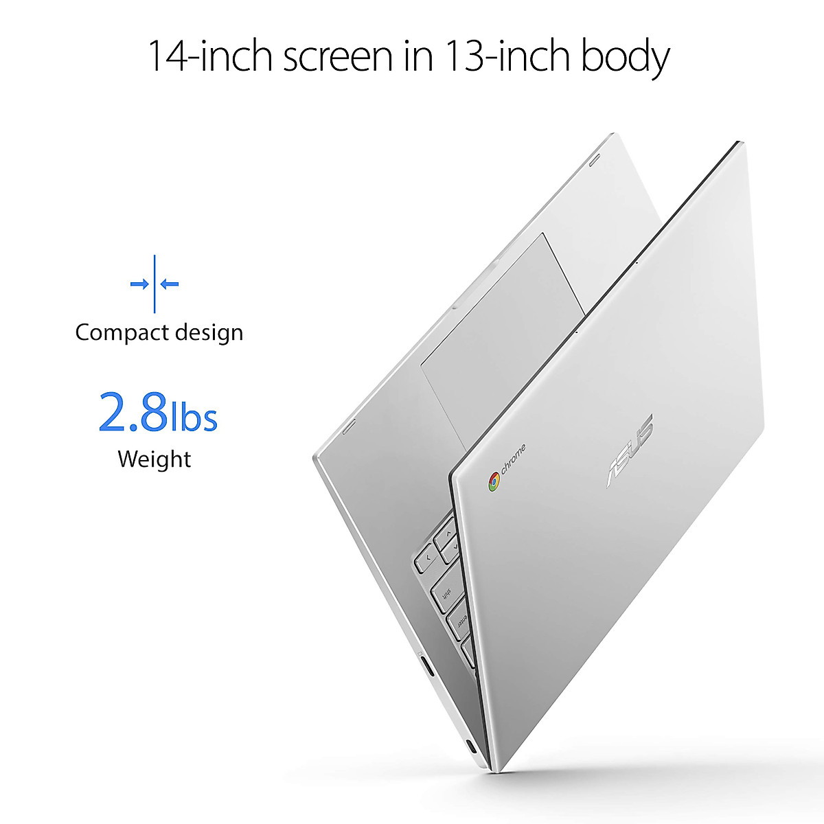 ASUS Chromebook C425 Clamshell Laptop, 14" FHD 4-Way NanoEdge Touch Screen, Intel Core m3-8100Y Processor, 4GB RAM, 128GB eMMC Storage, Backlit KB, Silver, Chrome OS, C425TA-AS348FT