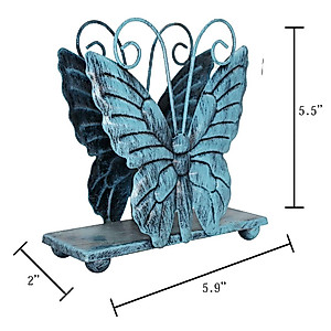 Owlgift Metal Butterfly Shaped Napkin Holder, Tabletop Paper Towel Dispenser, w/Freestanding Tissue Stand, Storage (Turquoise)