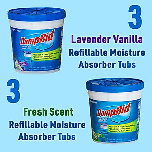DampRid Refillable Absorber Variety Pack, 10.5 oz. Cups, 6 Pack, 3 Fresh Scent, 3 Lavender Vanilla, Traps Moisture for Fresher, Cleaner Air