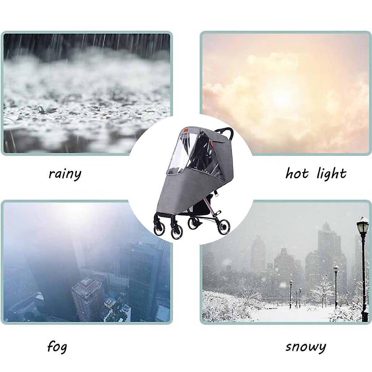 Universal Rain Cover for Baby Stroller Waterproof Windproof Rainy Weather Guard Air Holes Wind Dust Protection Breathable Shield Elastic Band Transparent Accessories with Storage Pocket
