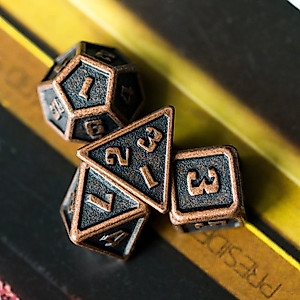 UDIXI 10mm Mini Metal DND Dice Set, 7-Die Small Metal Dice Portable Tiny Polyhedral RPG Dice for D&D Dungeons and Dragons Role Playing Games (Copper)