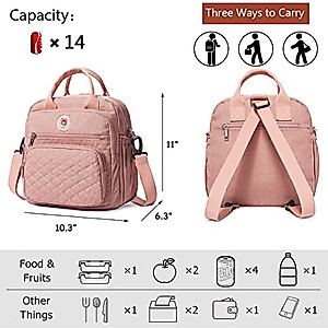 EKERHO Insulated Lunch Bag Backpack for Women/Men, 3 carrying way Lunch Tote, Large Waterproof Cooler Box with Side pockets for Adults, College, Work, Beach, Picnic, Pink