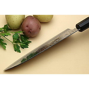 Yoshihiro VG10 46 Layers Hammered Damascus Santoku Japanese Multipurpose Chef Knife (Ambrosia Handle)