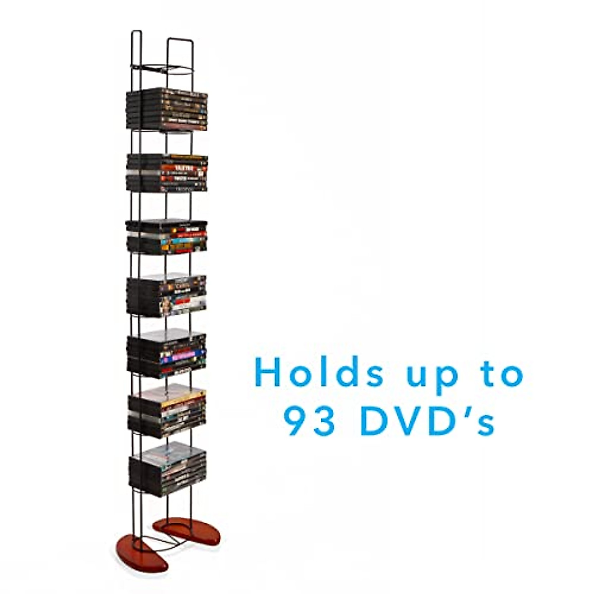 Atlantic Wire Frame Media Tower - 93 DVD Storage Rack, Wide Stable Base, PN 72212041 in Black Metal and Cherry Wood