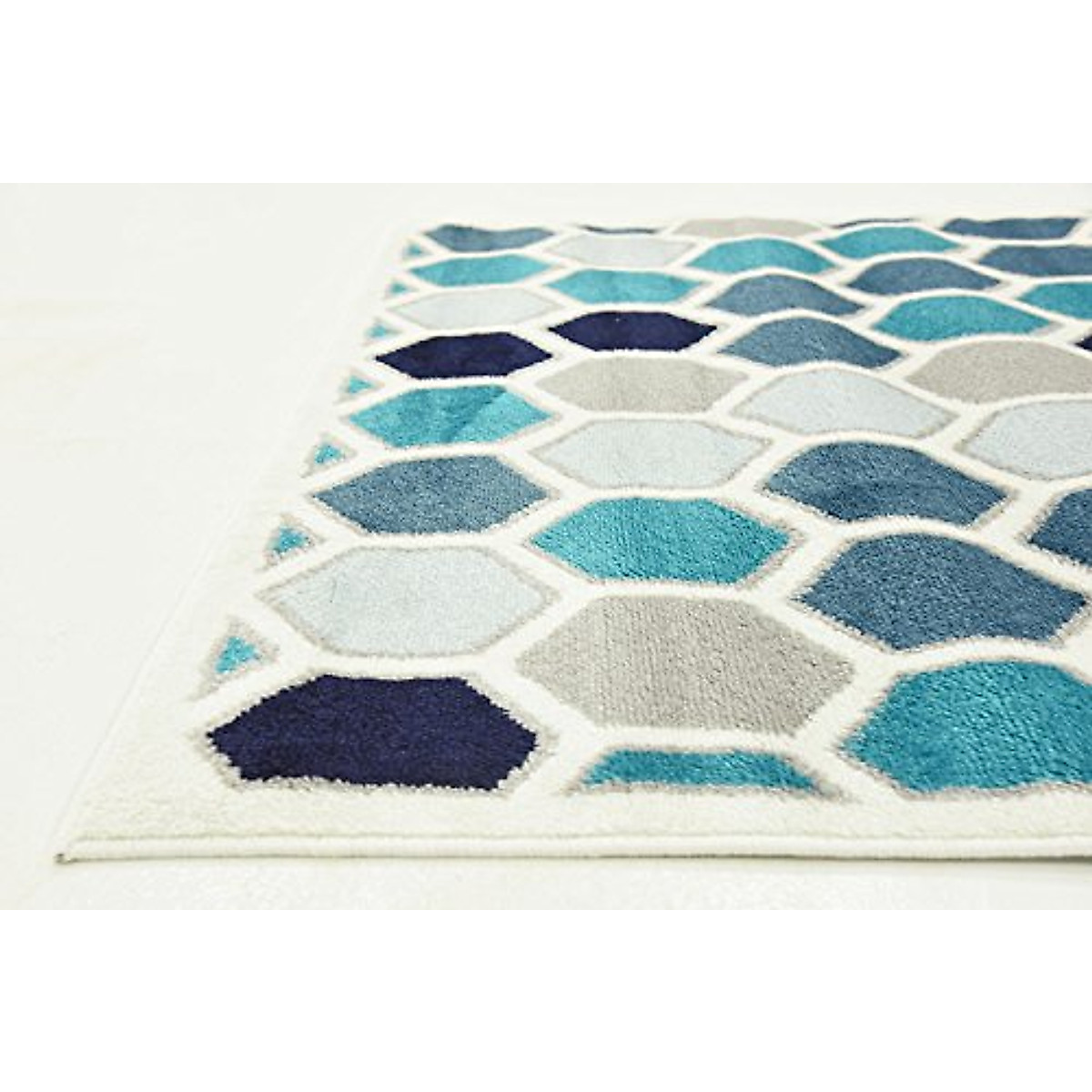 Unique Loom Metro Collection Abstract Multicolored Geometric Hexagon Area Rug, 4 ft x 6 ft, Ivory/Blue
