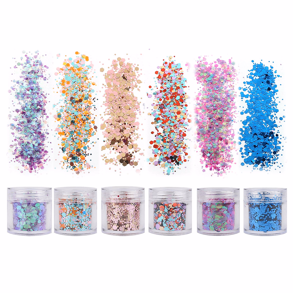 18 Boxes Holographic Cosmetic Festival Chunky Glitters Sequins, Nail Sequins Iridescent Flakes, Cosmetic Paillette Ultra-Thin Tips, for Body Face Hair Make Up Nail Art Mixed Color Glitter
