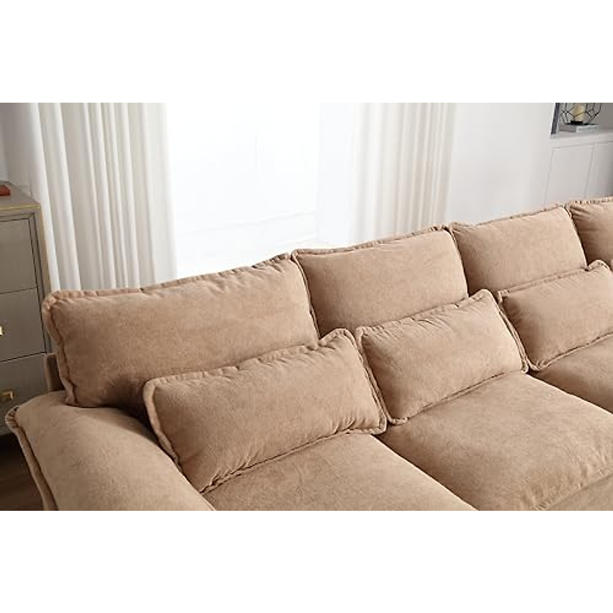 Eafurn U Shaped Symmetrical Sectional Couch with Waist Poillows and Detachable Pillow Armrest, 6 Seater Oversized Modular Lounge Sofa with Double Chaise & Memory Foam for Living Room Apartment