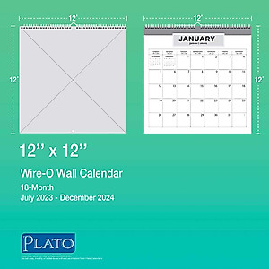 Ebony and Ivory | 2024 12 x 12 Inch 18 Months Monthly Square Wire-O Calendar | Sticker Sheet | July 2023 - December 2024 | Plato | Stationery Planning