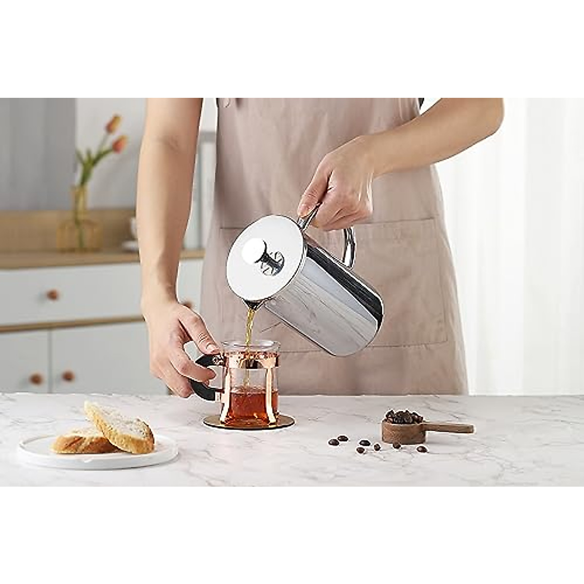FJISEFEJ French press Coffee Maker Heat Resistant Durable Borosilicate Sliver Glass 12oz
