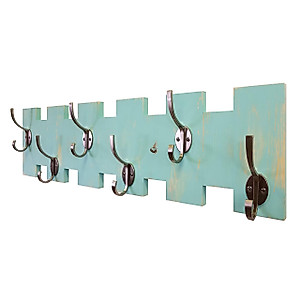 Easton Wall Mounted Hooks, Coat Hooks, Towel Hooks, Key Hook, Wood Coat Rack, Entryway Storage, Heavy Duty Double Hooks - 20 Colors, 4 Sizes - Shown In Sea Blue