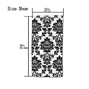 HGOD DESIGNS Flower Hand Towels White Black Damask Flower Floral Soft Hand Towel for Bathroom Kitchen Yoga Gym Decorative Towels 15"X30"
