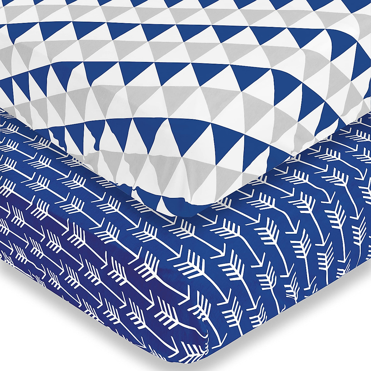 Navy/Grey Triangles Crib Sheets Set
