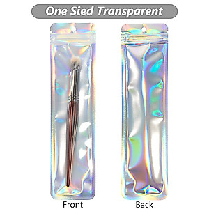 LZLPACKING 100 Pieces Storage Bags Holographic Packaging Bags, Storage Bag for Food Storage, Clear Front with Aluminum Foil Back，Resealable Ziplock and Heat Sealable for Food Storage (9 x 2.4 Inches)