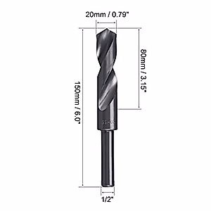 uxcell 20mm Reduced Shank Drill Bit HSS 6542 Black Oxide with 1/2 Inch Straight Shank