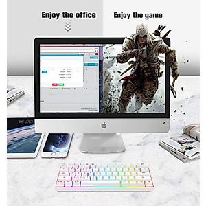 SUPGALIY 60% Mechanical Keyboard Wireless 2.4G/Bluetooth 5.0/Wired Gaming Keyboard 3000mAh 61 Keys RGB Backlit Portable Mini Keyboard for Windows, Mac, Android, iOS (Hot Swappable Blue Switch, White)