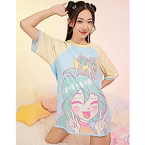 Winx Club Women's Bloom Printed Short Sleeves Crew Neck Summer Sleepwear Loungewear T-shirt Dress (extra large) Blue