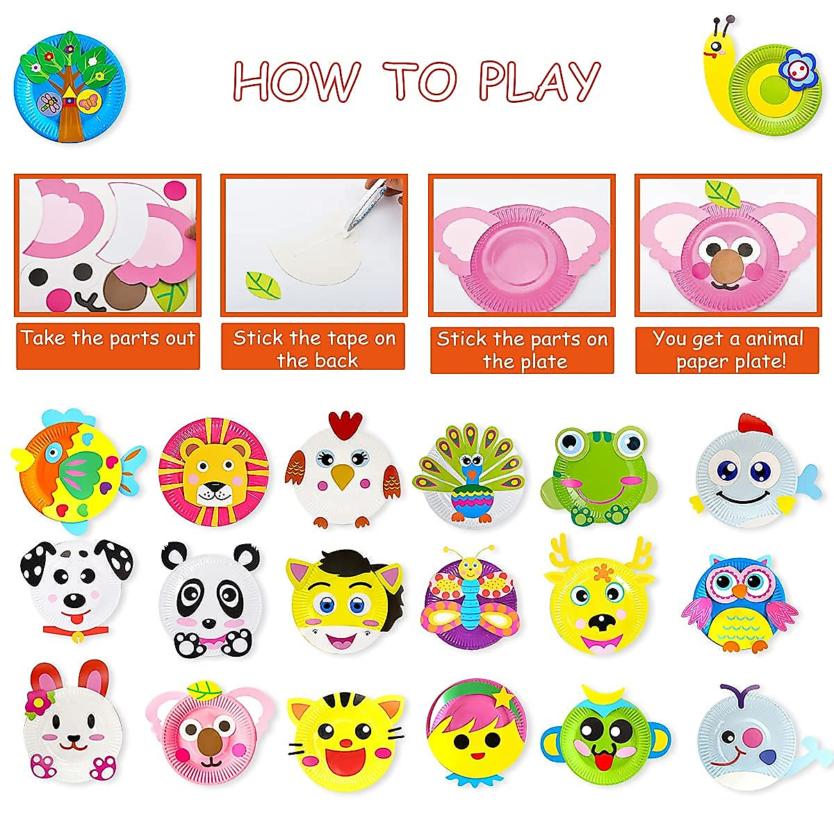 Vinlon Paper Plate Art Kits, 20 Packs Recognize Animals Assembling Project Creative Crafts Toys for Boys and Girls Birthday Christmas Holiday Gifts