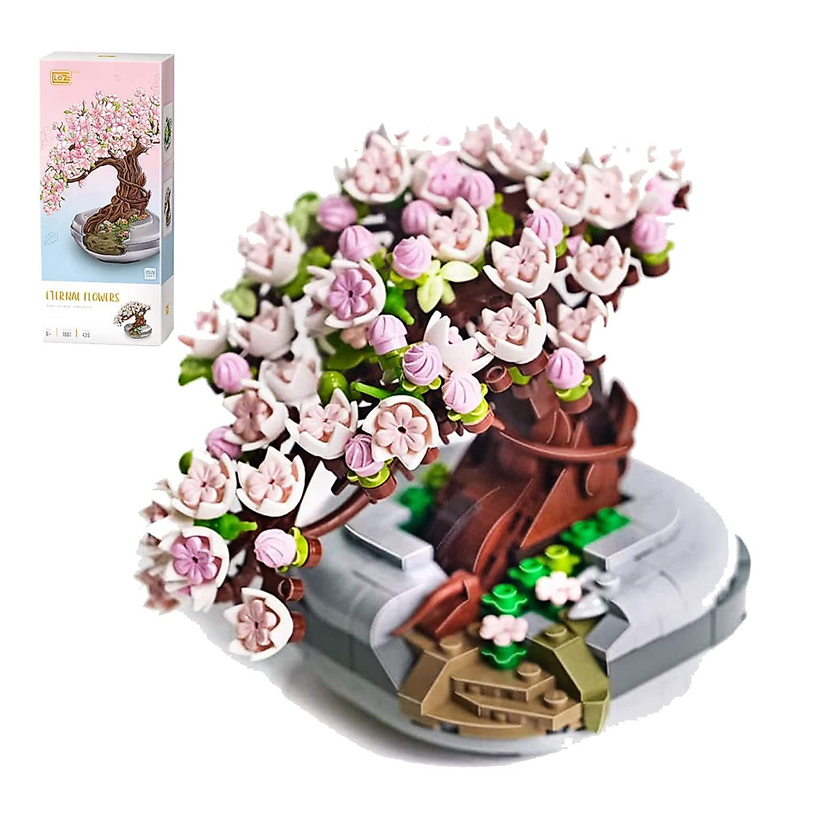 KonHaovF Cherry Bonsai Tree Set, Micro Mini Bricks Flower Model Building Block Set, 426PCS Artificial Cherry Blossom Flower Bouquet Building Kit for Kids Girls, Color Change Flower Toy Set(Pink)