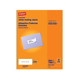 Staples 479884 Laser/Inkjet Address Labels 1-Inch x 2-5/8-Inch White 30 Labels/Sheet