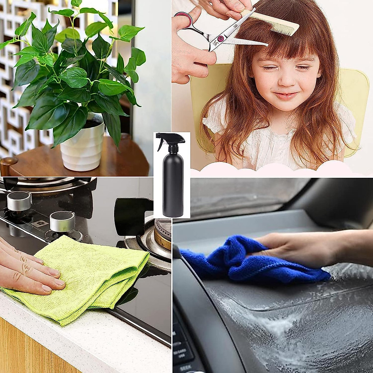 PEPAXON Plastic Spray Bottle for Hair Plant Mister Spray Bottle Cleaning Spray Bottle 500ml Black Pack of 2 17OZ (2)