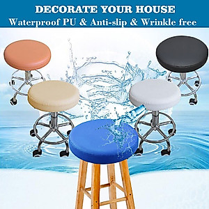 ANWUCHEN Stool Covers Round, 2 Pack Waterproof PU Leather Round Bar Stool Covers Anti-Slip Round Bar Stool Seat Cover with Elastic Bands Durable Round Chair Cover for 14-15 Inch Round Chair (Black)