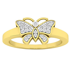 Dazzlingrock Collection 0.07 Carat (ctw) Round White Diamond Ladies Butterfly Right Hand Ring 1/20 CT, 10K Yellow Gold, Size 4.5