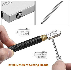 Glass Cutter Kit with Cutting Oil, 2mm-20mm Professional Cutting Head, Aotomatic Pencil Oil Feed Carbide Tip Glass Cutter Tool for Thick Glass Mosaic and Tile