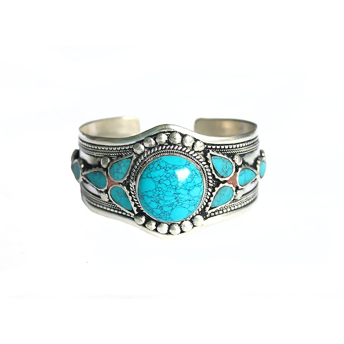 Multi-Stone Blue Stabilized-Turquoise Adjustable Cuff Bracelet | Unique Boho Jewelry for Men & Women