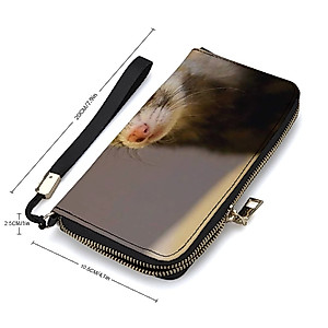 FunnyStar Cute Ferret Face Leather Travel Wallet Wristlet Purse Portable Case For Boarding Pass ID Money Tickets With Zipper