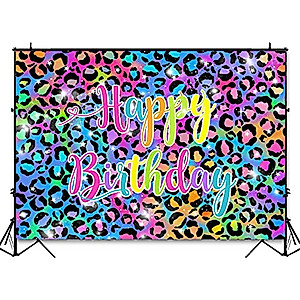 Avezano Neon Rainbow Leopard Birthday Backdrop for Girl's Sparkly Paint Splatter Cheetah Party Decorations Photography Background Rainbow Leopard Print Pattern Party Photoshoot Backdrops (7x5ft)