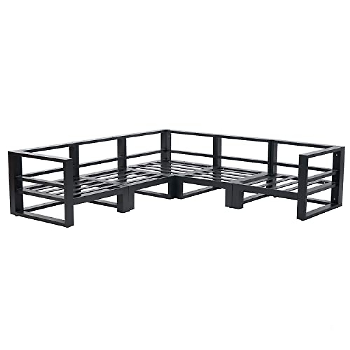 LebenLiebe 5 Pieces Patio Furniture Set Outdoor Aluminum Sectional Sofa Couch All-Weather Conversation Set with Upgraded Dark Grey Cushions