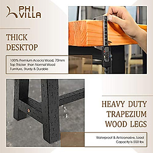 PHI VILLA Outdoor Table Bench Set of 3, 1 Wood Dining Table & 2 Wooden Benches, Premium Acacia Wood Patio Furniture Set for Porch Balcony Deck, Teak Color