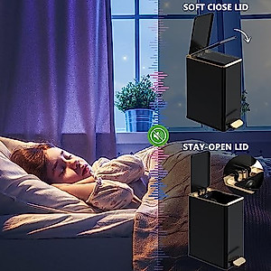 CEROELDA Bathroom Trash Can with Lid-Stainless Steel Step Slim Garbage Can-Metal Wastebasket with Lid-10L/2.6 Gallon Rectangle Pedal Trash Bin for Narrow Office, Kitchen, Bedroom, Toilet (Black)