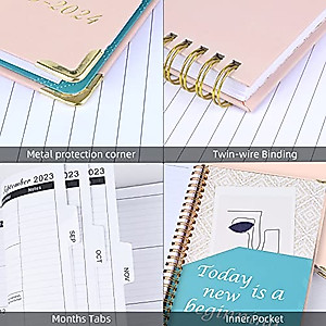 Knagsfa Planner 2023-2024, Jul.2023 - Jun.2024 Weekly Monthly Planner 6.5" x 8.5" with Page Tabs, Hardcover with Inner Pocket, Elastic Band, Thick Paper, Twin-Wire Binding, Bookmark, Pink Love Heart