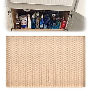 Under Sink Mat, 28'' x 22'' Silicone Under Sink Liner, Waterproof Shelf Liner with Drain Hole, Kitchen Bathroom Cabinet Mats (Beige)