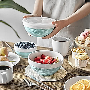 DOWAN Bundle Ceramic Bowls with Lids, Turquoise