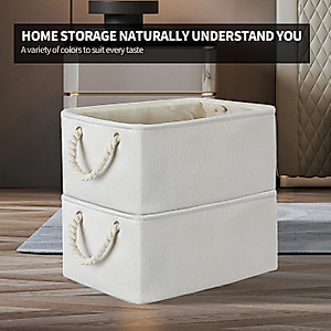 Storage Basket Bins 8 Pack Storage Baskets Bulk for Shelves - Decorative Baskets Storage Cubes Containers W/Handles for Clothes, Books, Home, Garage, Office, Bedroom, Parlor, Car (BeigeWhite)