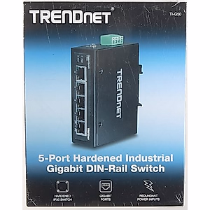 TRENDnet 5-Port Hardened Industrial Gigabit DIN-Rail Switch, 10 Gbps Switching Capacity, IP30 Rated Network Switch (-40 to 167 ºF), DIN-Rail and Wall Mounts Included, Lifetime Protection,Black,TI-G50