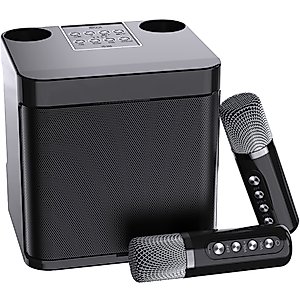 Mini Karaoke Machine for Adults and Kids,Portable Bluetooth Karaoke Speaker for TV, with 2 Wireless Microphones PA Speaker System for Indoor Outdoor Party, Family Party Singing (Elegant Black)