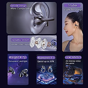 Loluka Wireless New Clip On Ear Clip Bone Conduction Headphones Bluetooth Earbuds Comfortable and Fitable for All Type Ears True Wireless Earbuds Stereo Sound IPX4 Waterproof Black