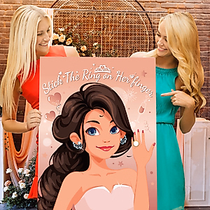 42 Pcs Pin The Ring on The Bride Bridal Shower Bachelorette Party Night Game Bridal Party Games Pin The Ring Game with Rose Gold Bridal Poster Ring Stickers Blindfold for Women Wedding Engagement