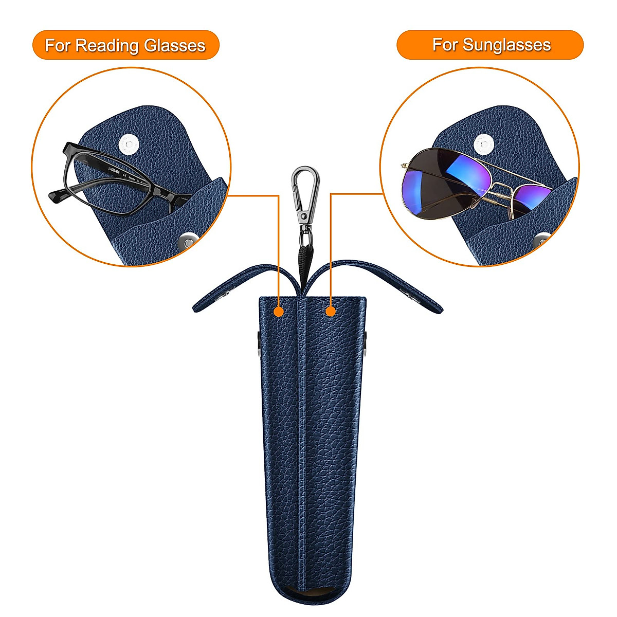 Fintie Double Glasses Case with Carabiner Hook, Portable Vegan Leather Eyeglass Case Anti-scratch Sunglasses Pouch, Navy