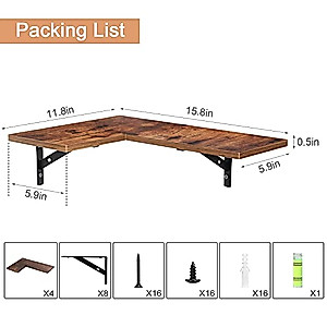 LIANTRAL Corner Floating Shelves, Set of 4 Wall Shelves, Wood Display Storage Shelves for Wall Decor, Bathroom, Kitchen, Bedroom, Living Room, Office