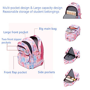 Kids Backpack with Lunch Box, Backpack for Girls, Lightweight Elementary Bookbags Middle-School Backpacks Set, Cute Star-print Schoolbag
